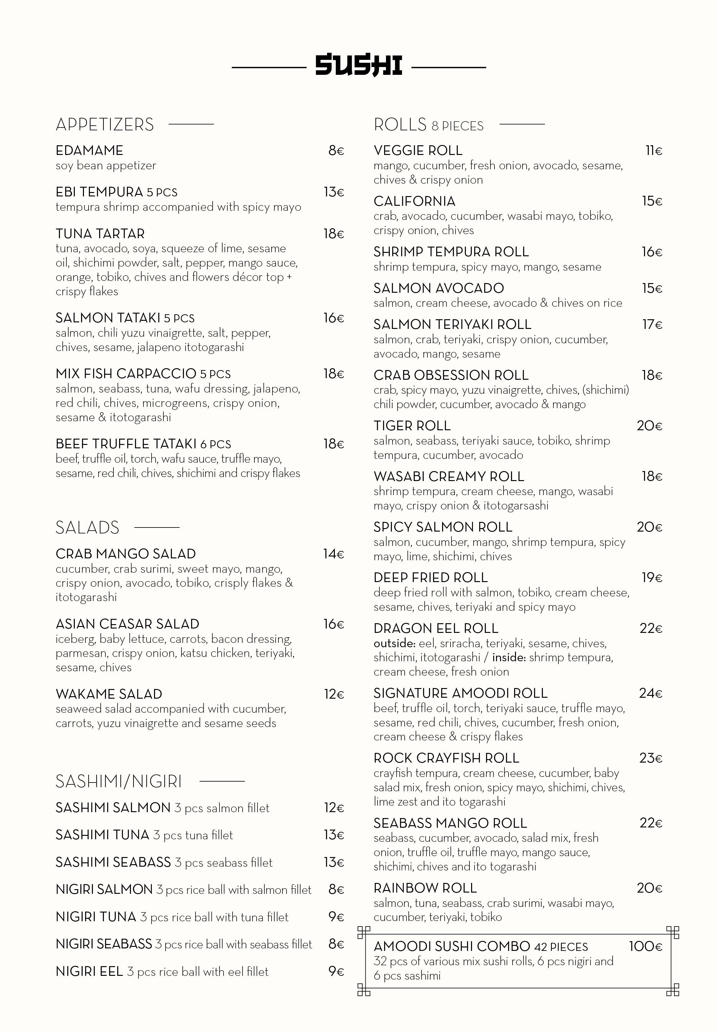 AMOODI • Menu